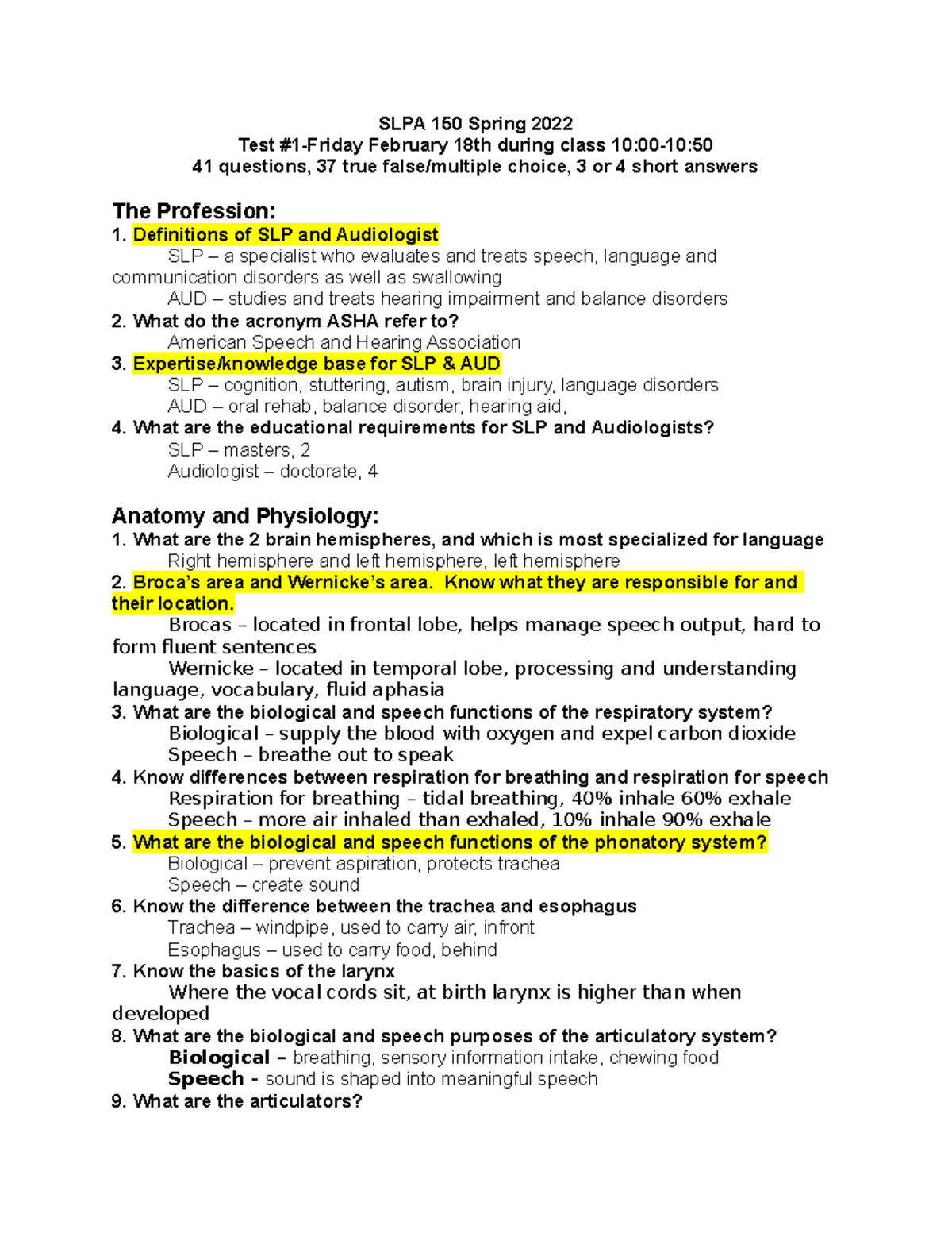 SLPA 150 Exam 1 review - Beth Dinneen - SLPA 150 Spring 2022 Test #1 ...