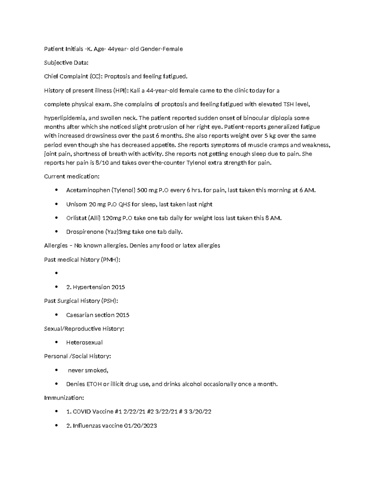 Patient Initials - general health assessment - Patient Initials -K. Age ...