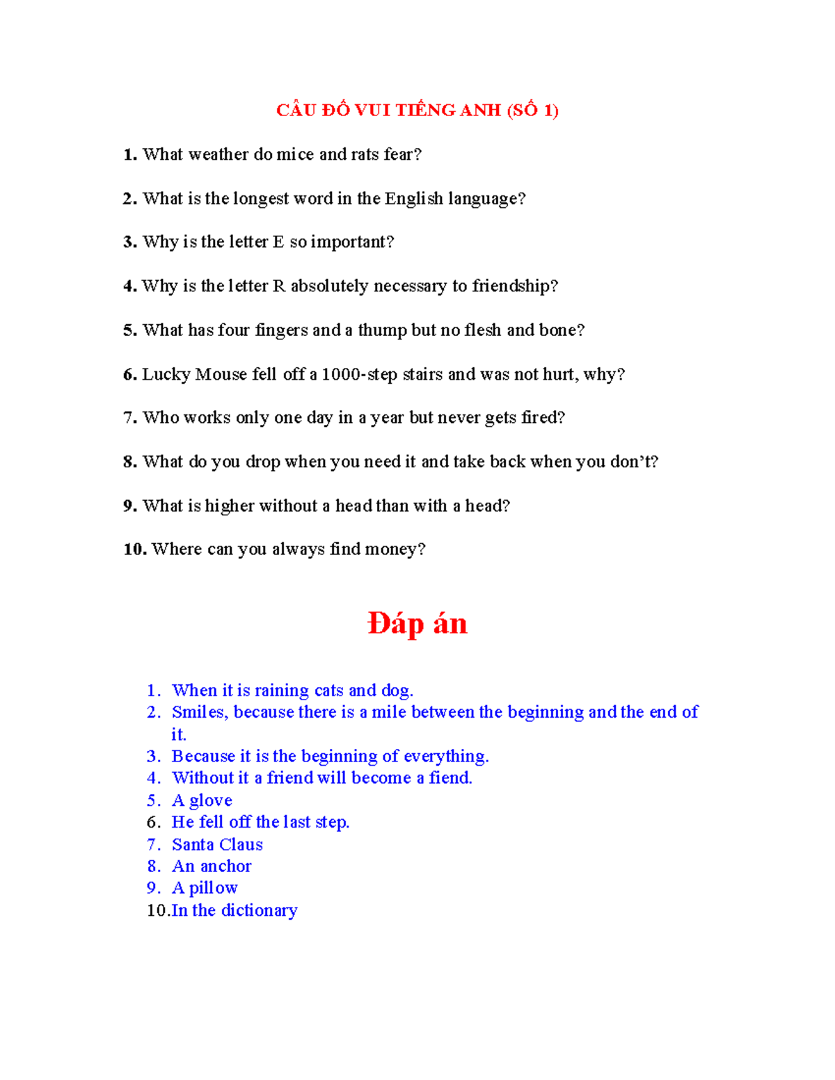 [123doc] - cau-do-vui-tieng-anh-so-1 - CÂU ĐỐ VUI TIẾNG ANH (SỐ 1) What ...