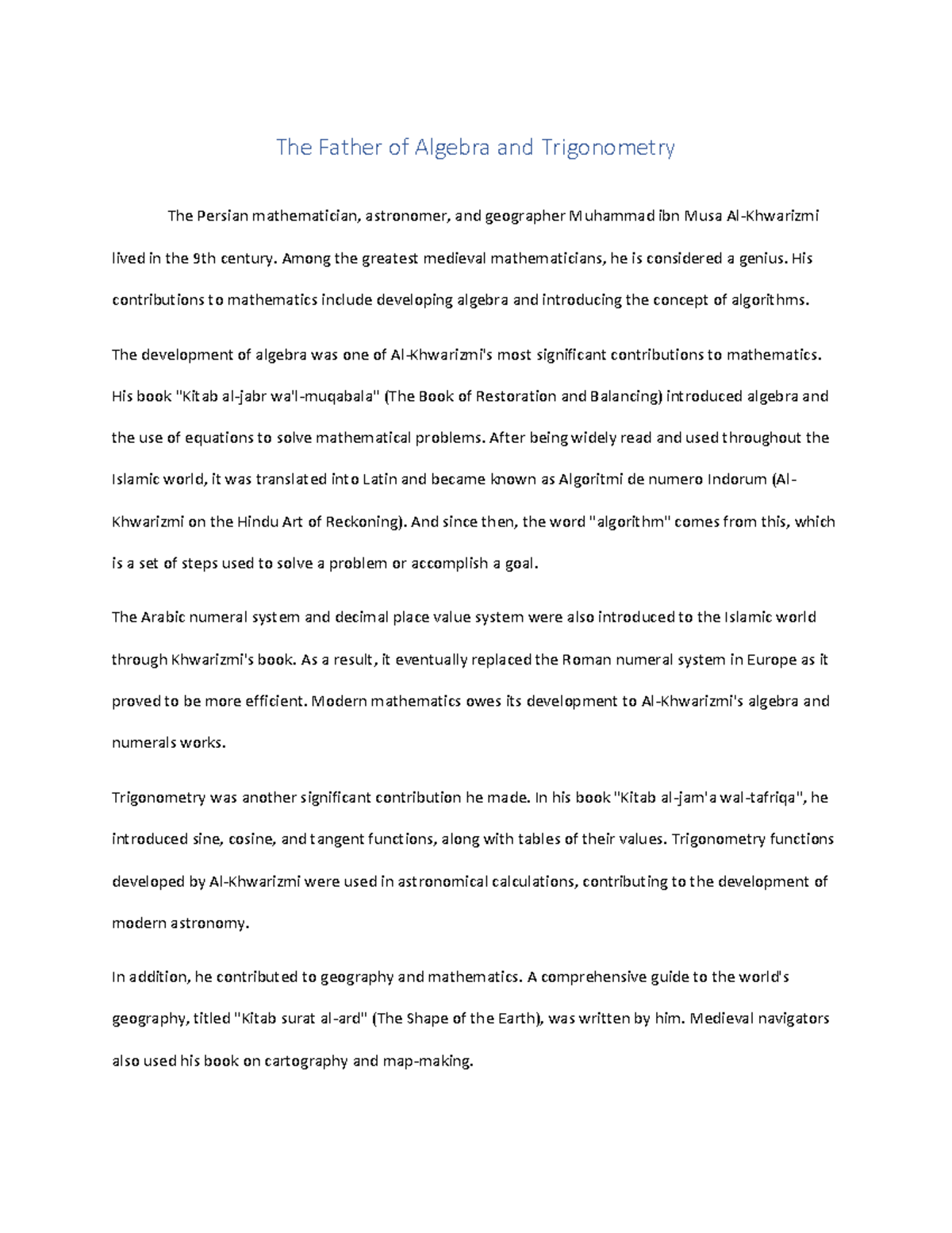 The Father of Algebra and Trigonometry - Among the greatest medieval ...