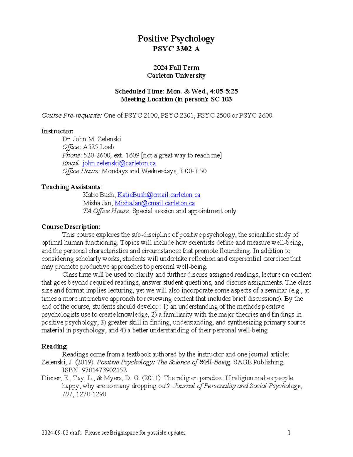 3302 f2024 Sept 3 - Course outline - Positive Psychology PSYC 33 02 A ...