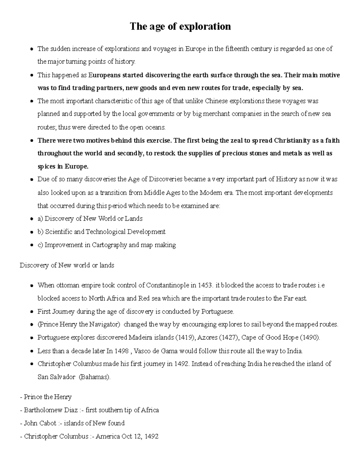 The age of exploration and discovery - The age of exploration The ...