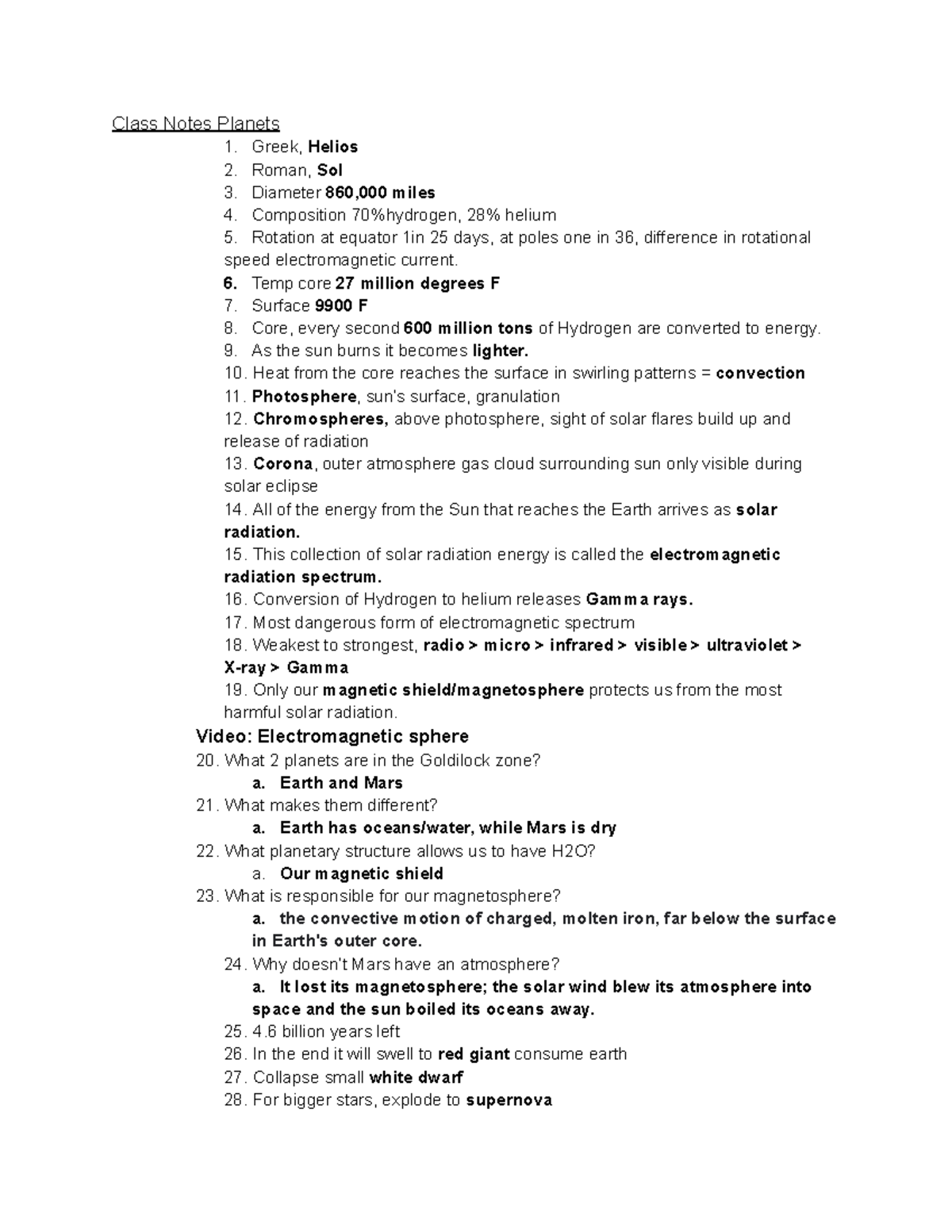 Class Notes Planets - Class Notes Planets Greek, Helios Roman, Sol ...
