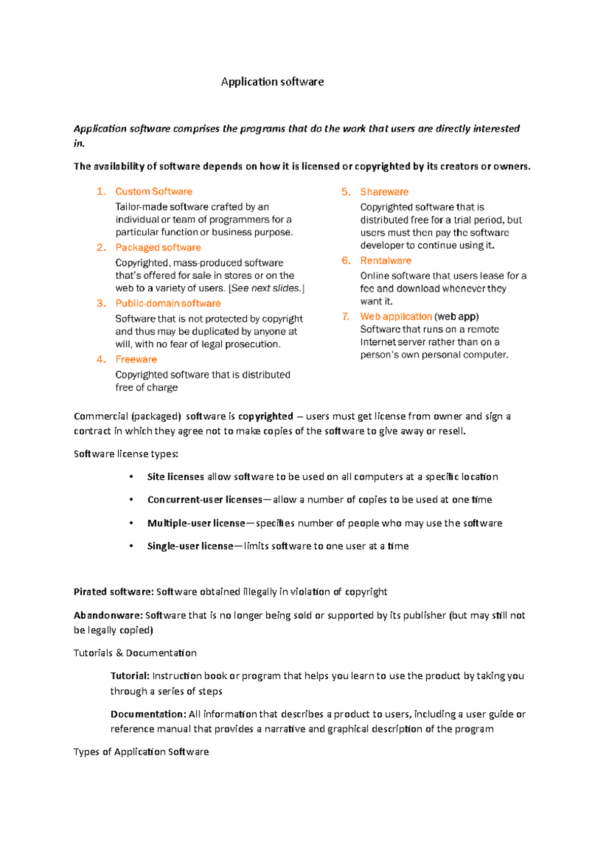 Application software - Lecture notes 2 - Application software ...