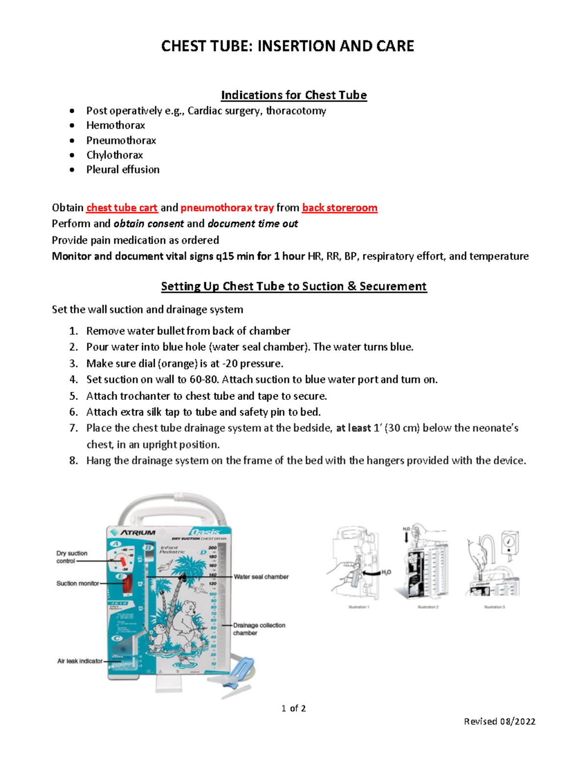 Chest tube - CHEST TUBE: INSERTION AND CARE 1 of 2 Revised 08 ...