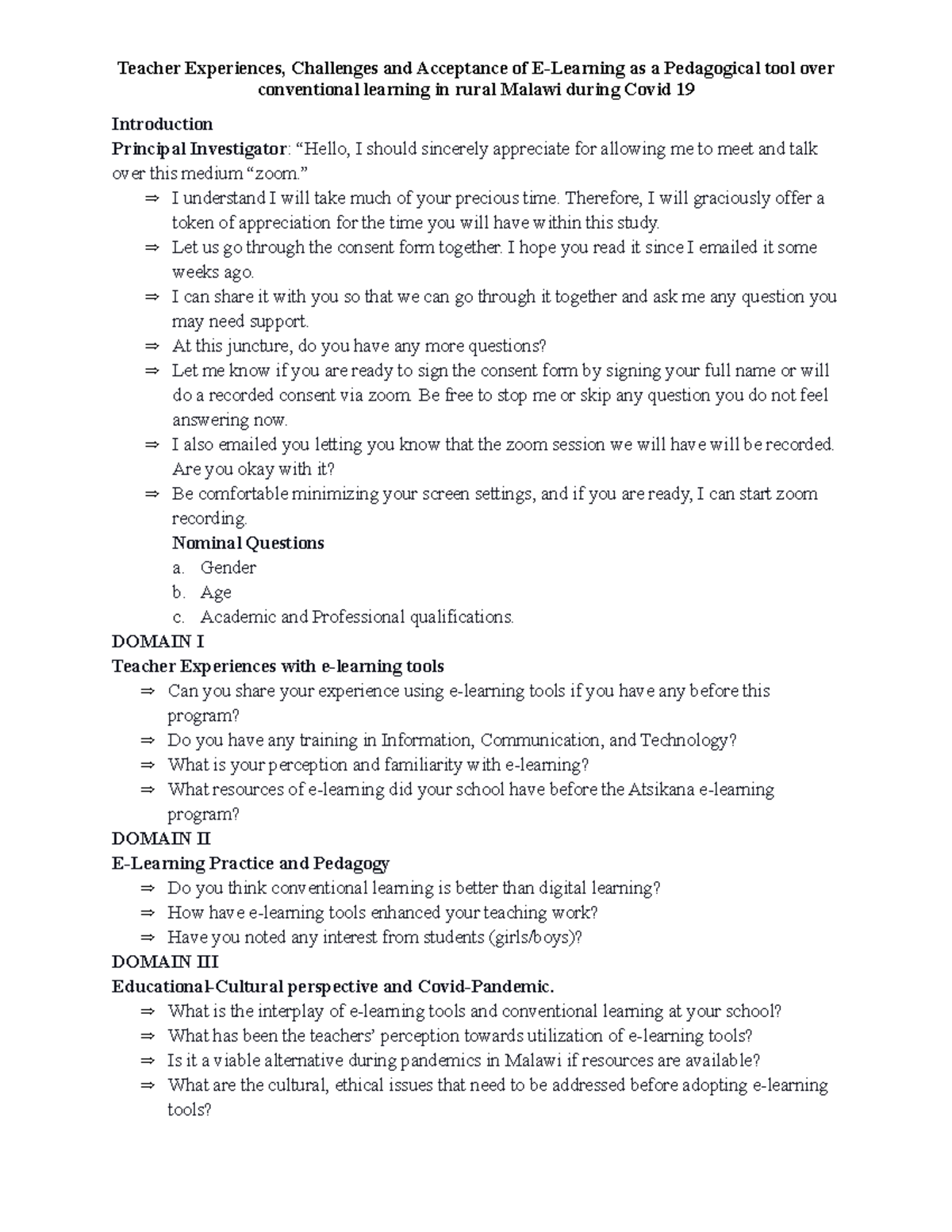 Interview Guide 101 - Teacher Experiences, Challenges and Acceptance of ...