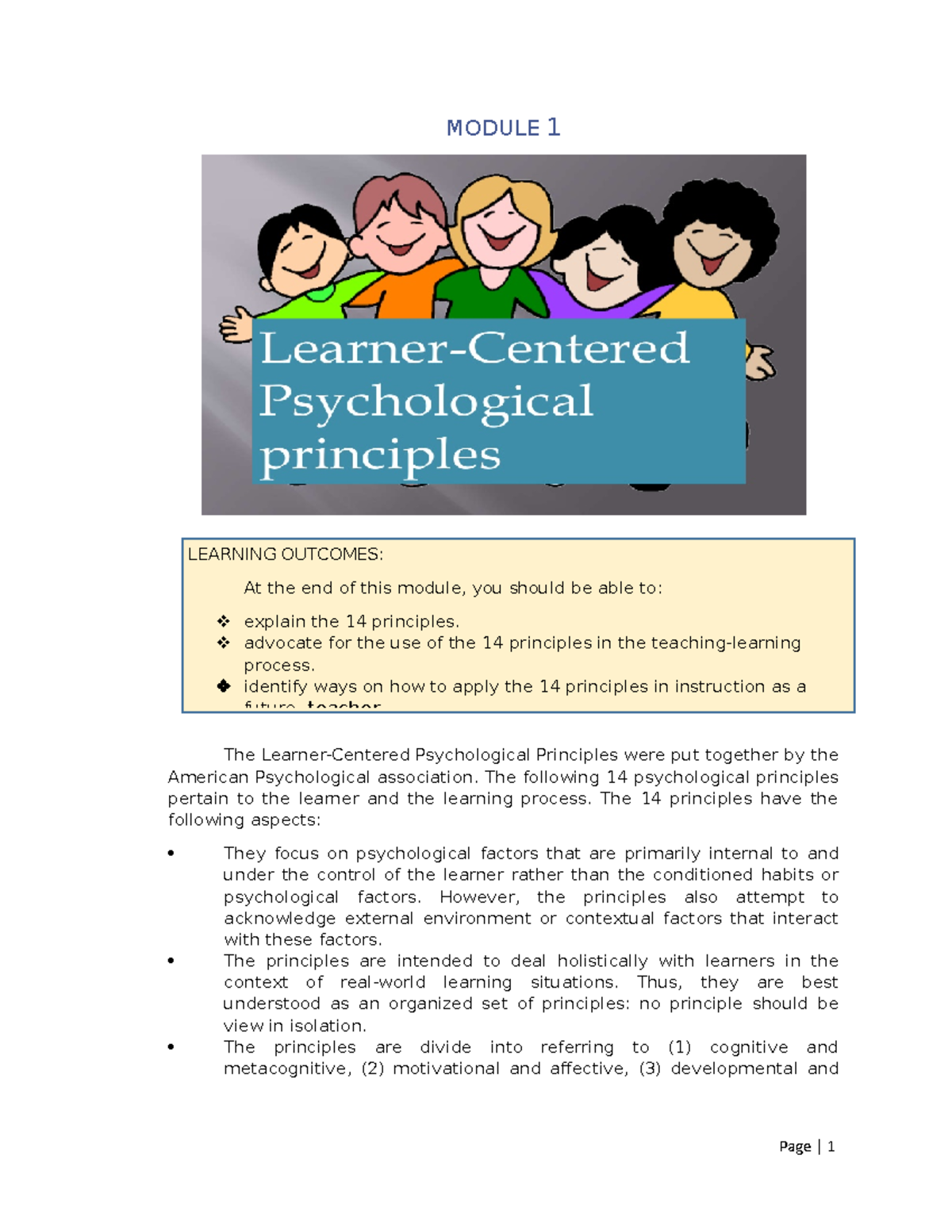 Module-1 - ED. 81 MODULE - MODULE 1 The Learner-Centered Psychological Principles were put ...