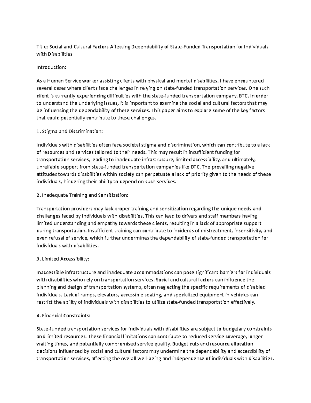 Milestone Two - Title: Social and Cultural Factors Affecting ...