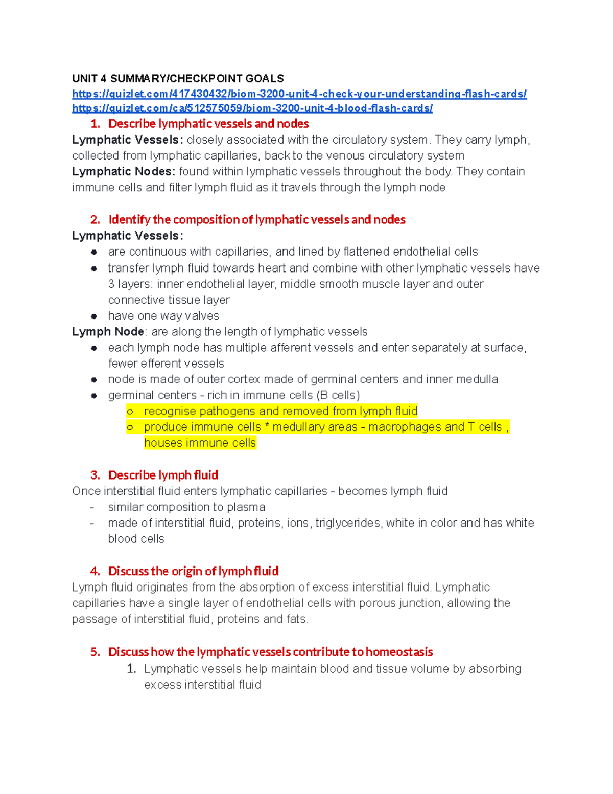 UNIT 4 Summary Checkpoint Goals - UNIT 4 SUMMARY/CHECKPOINT GOALS - Studocu
