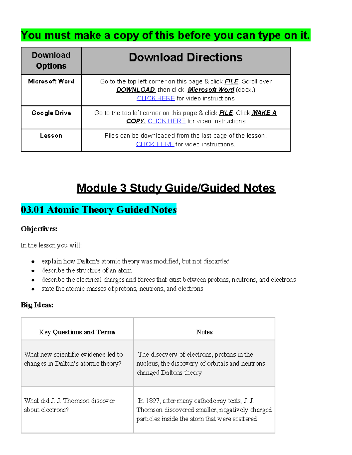 Science Notes Module 3 - You must make a copy of this before you can ...