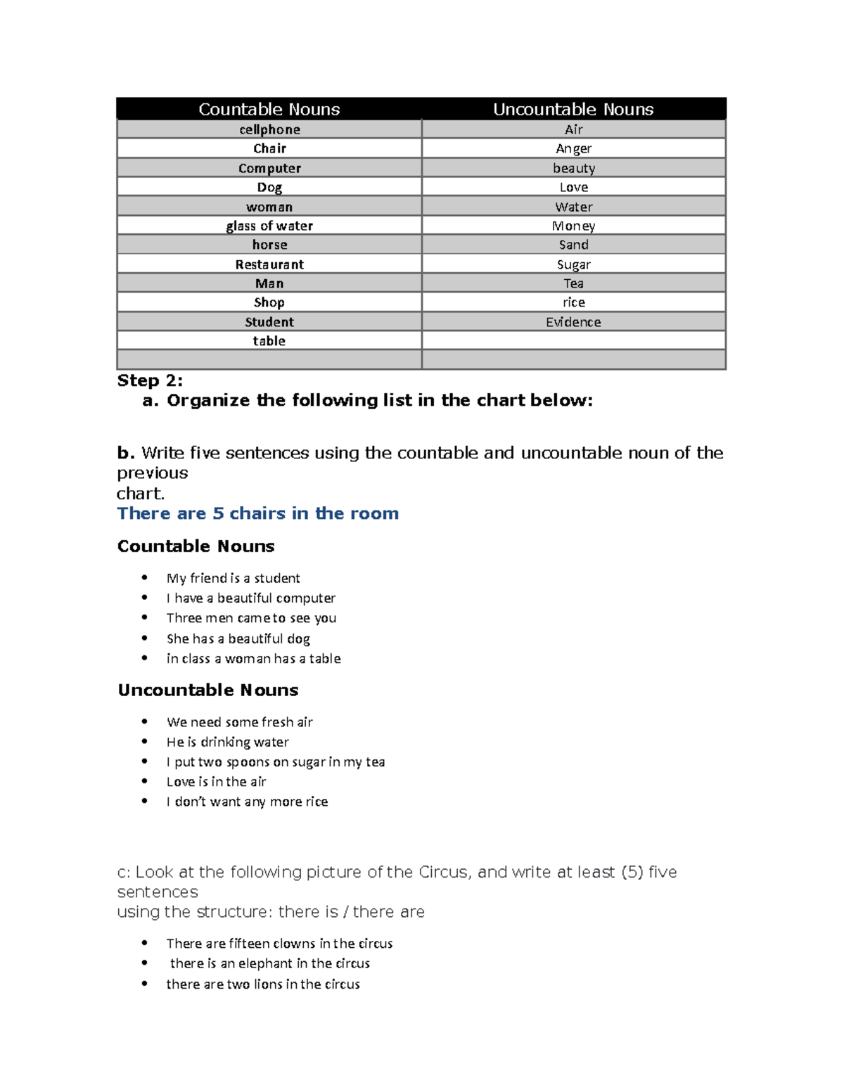 Step 2 - resumen - Countable Nouns Uncountable Nouns cellphone Air ...