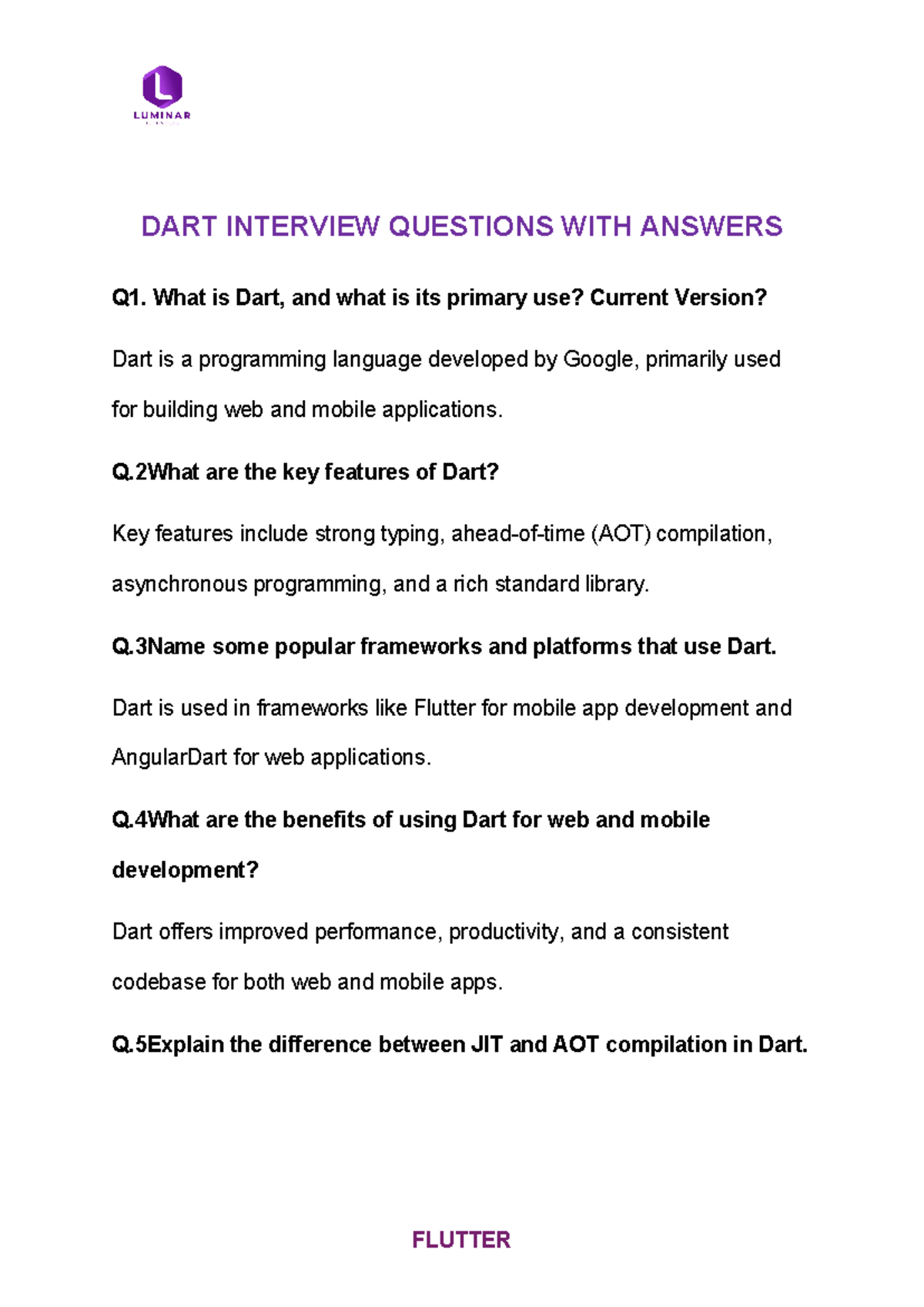 Dart Language Interview Questions and Answers - DART INTERVIEW ...