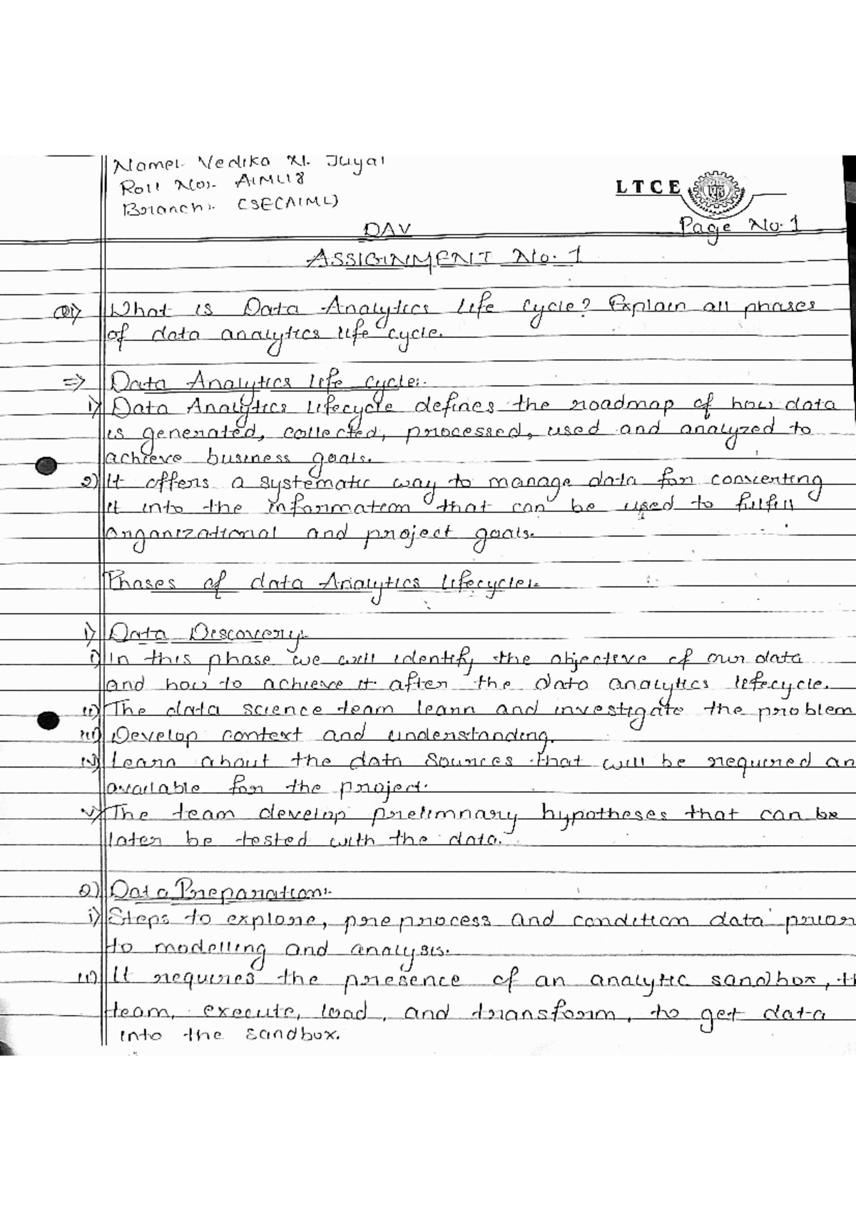 DAV Assignment NO - IT engineering - Studocu