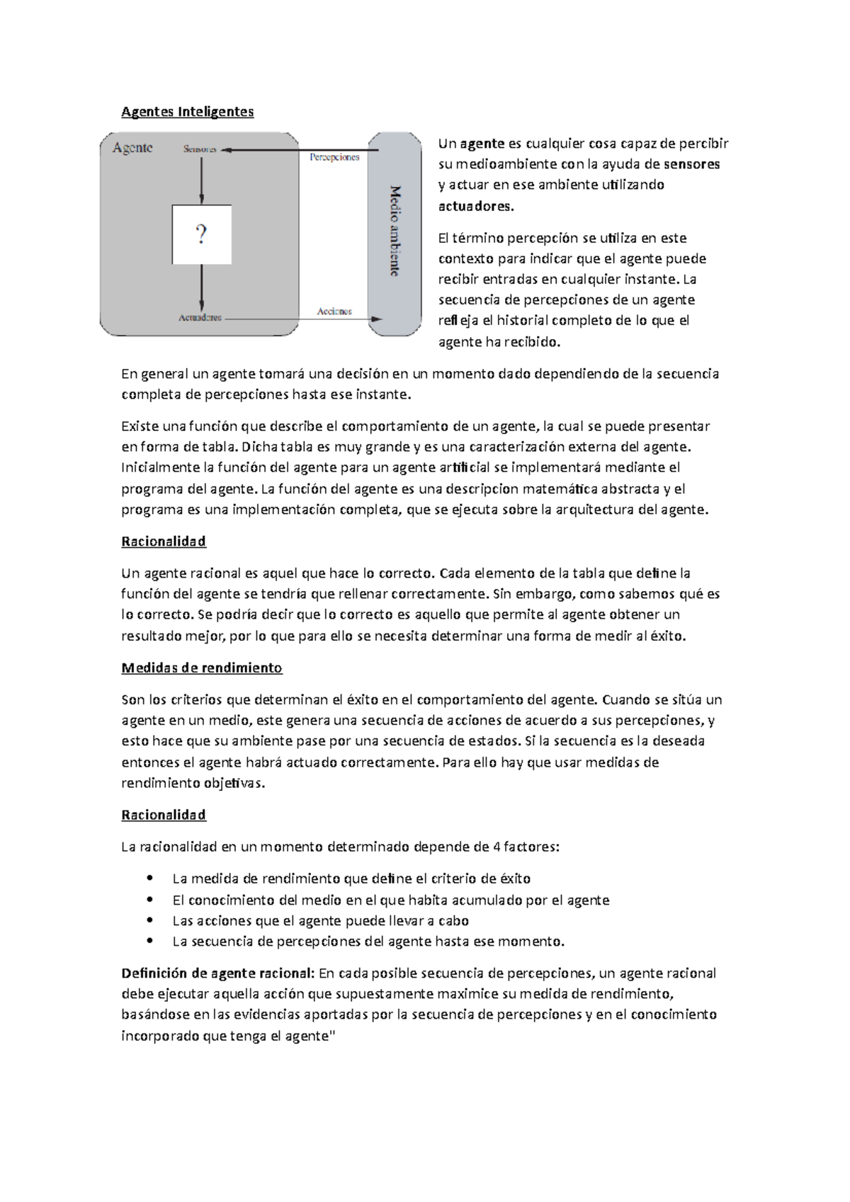 Resumen U1 - Inteligencia artificial - Agentes Inteligentes Un agente ...