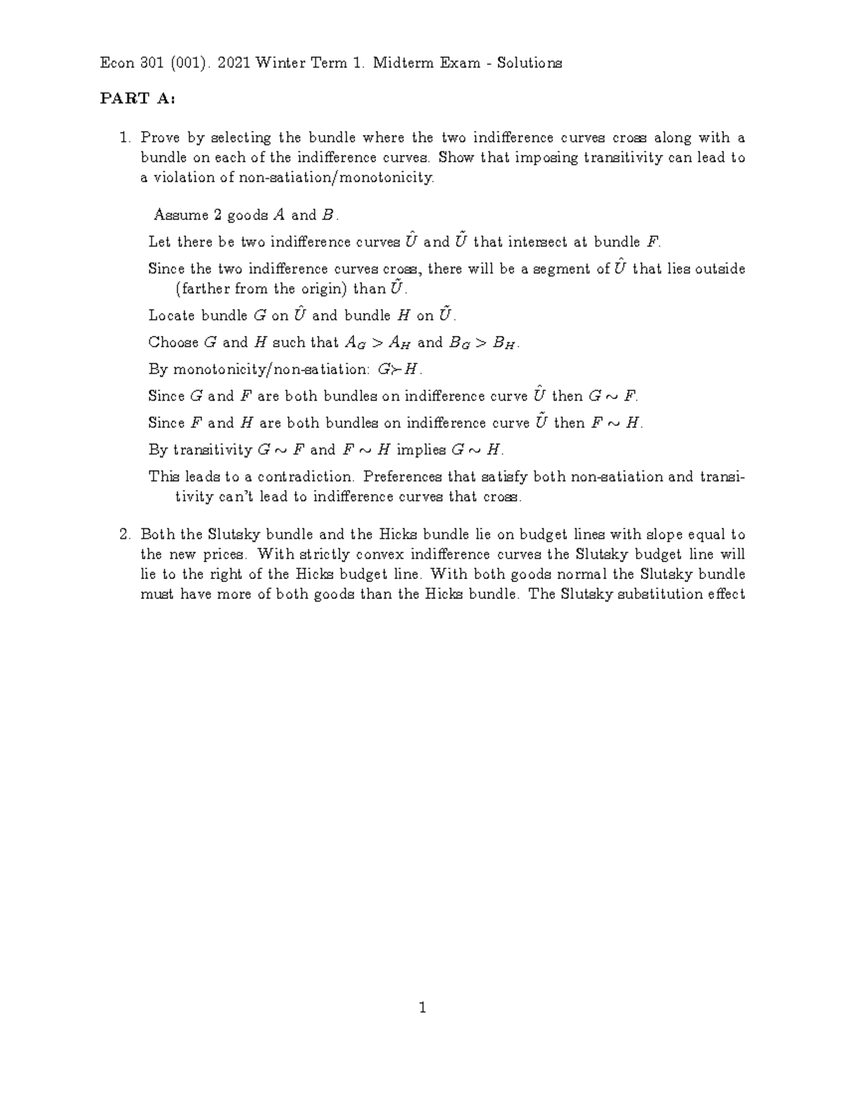 Michael Vaney 2021 Econ 301 - midterm1 solutions - Econ 301 (001). 2021 ...