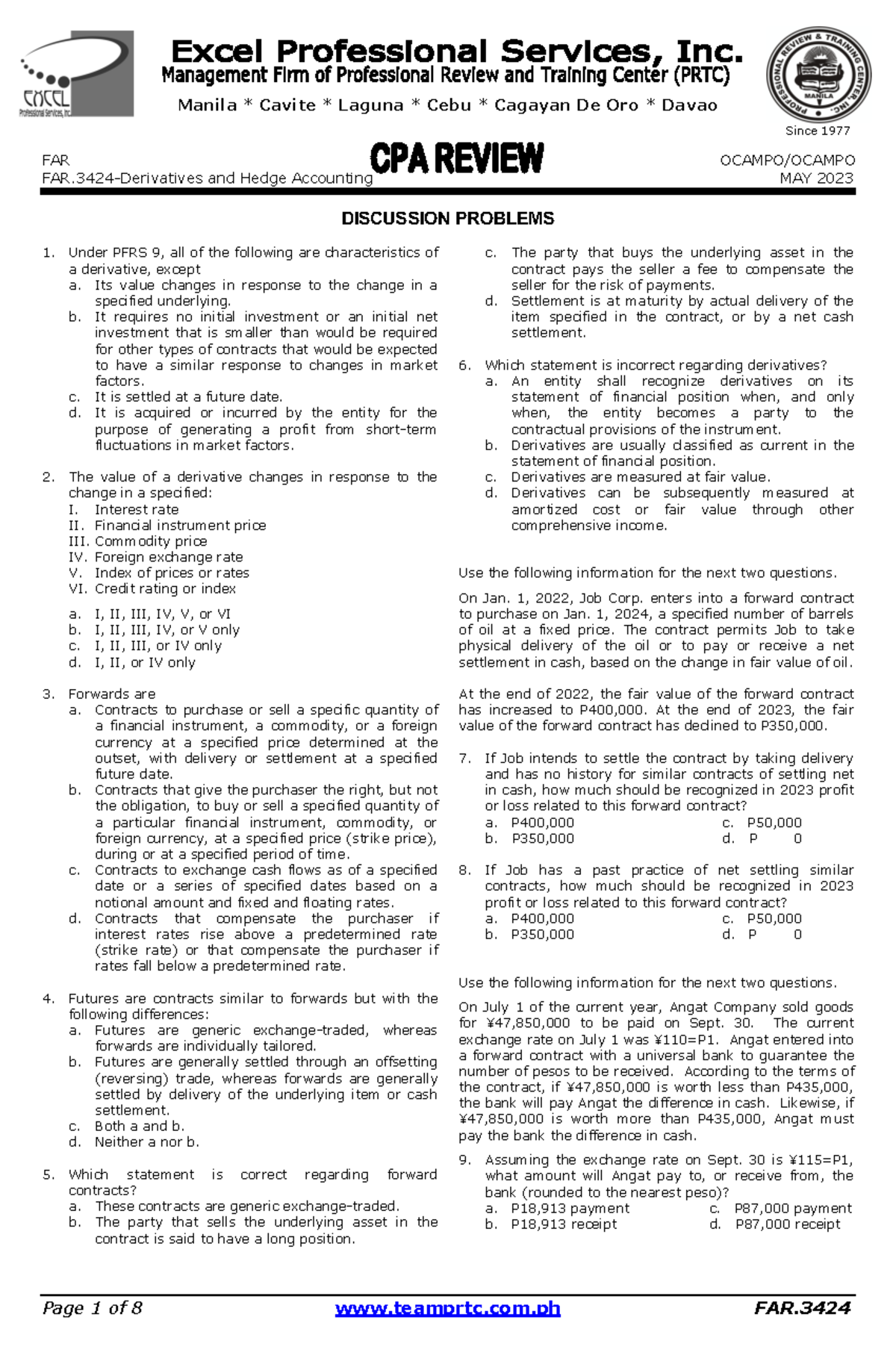 FAR - Practice - Manila * Cavite * Laguna * Cebu * Cagayan De Oro ...