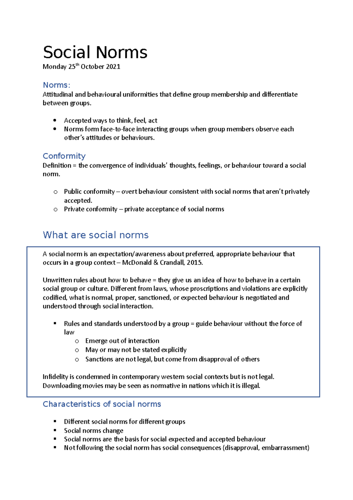 Social Norms Lecture - Studocu
