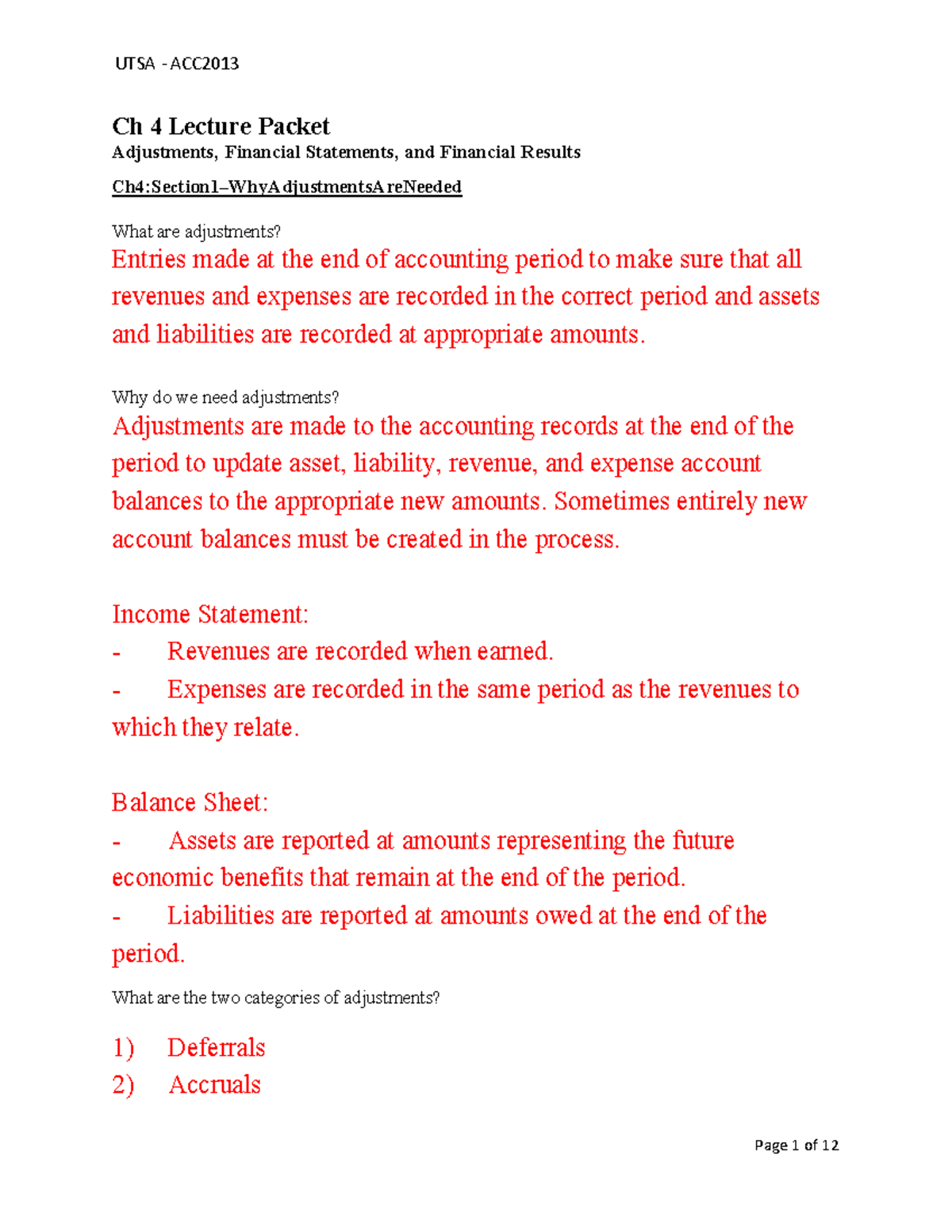 Ch 4 Lecture Packet - Ch 4 Lecture Packet Adjustments, Financial Statements, and Financial ...