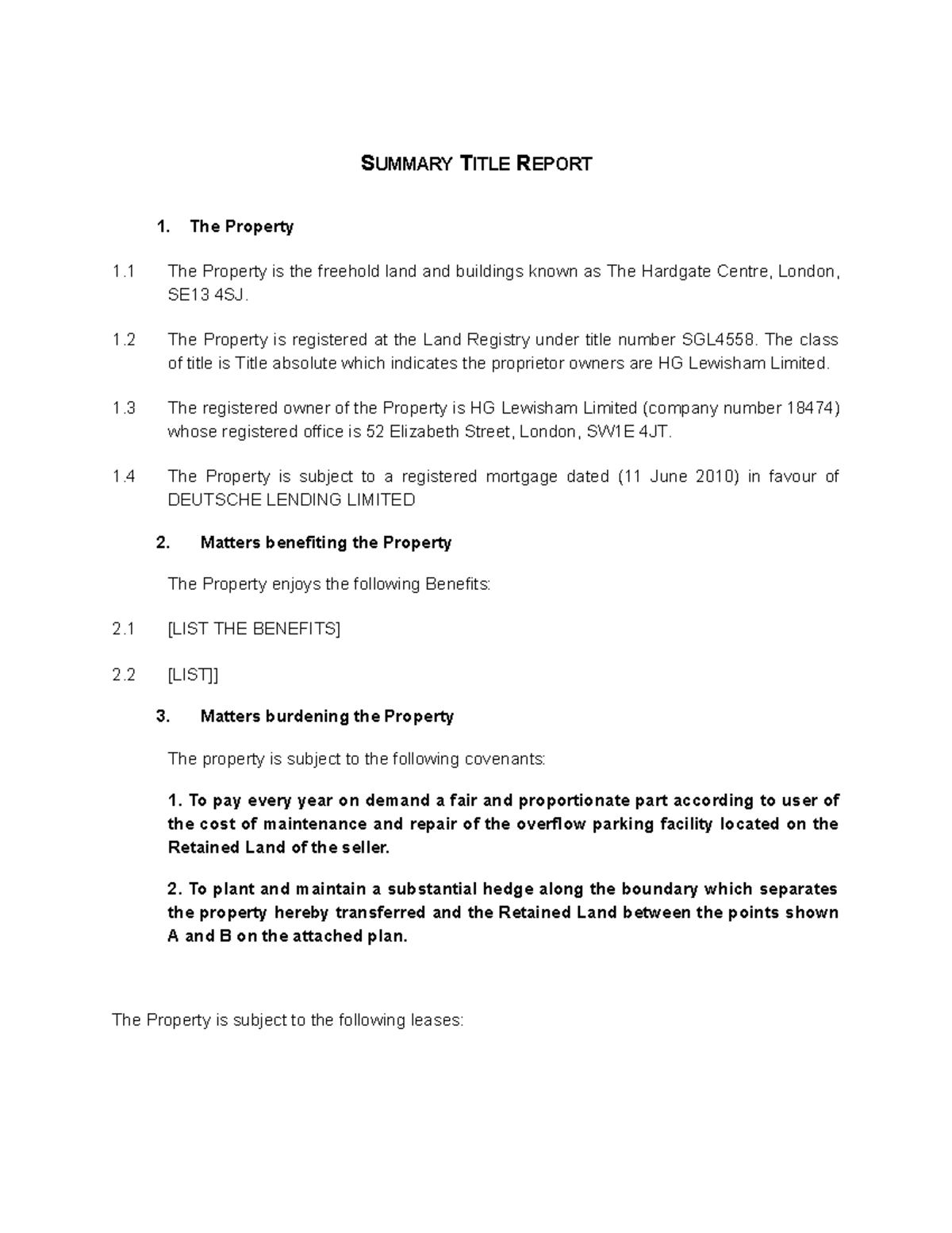 Summary Title Report - Land Law - Week 2 apply task - SUMMARY TITLE ...