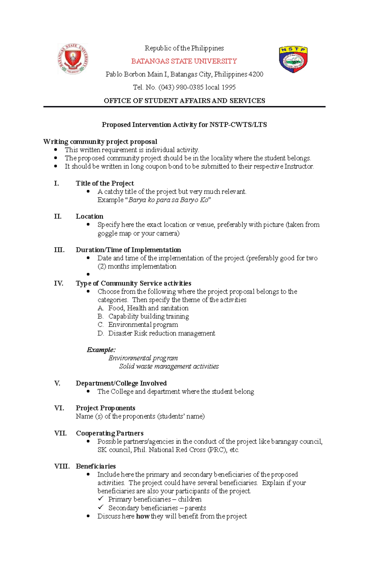 Project Proposal format I-IX - Information Technology Concepts and ...