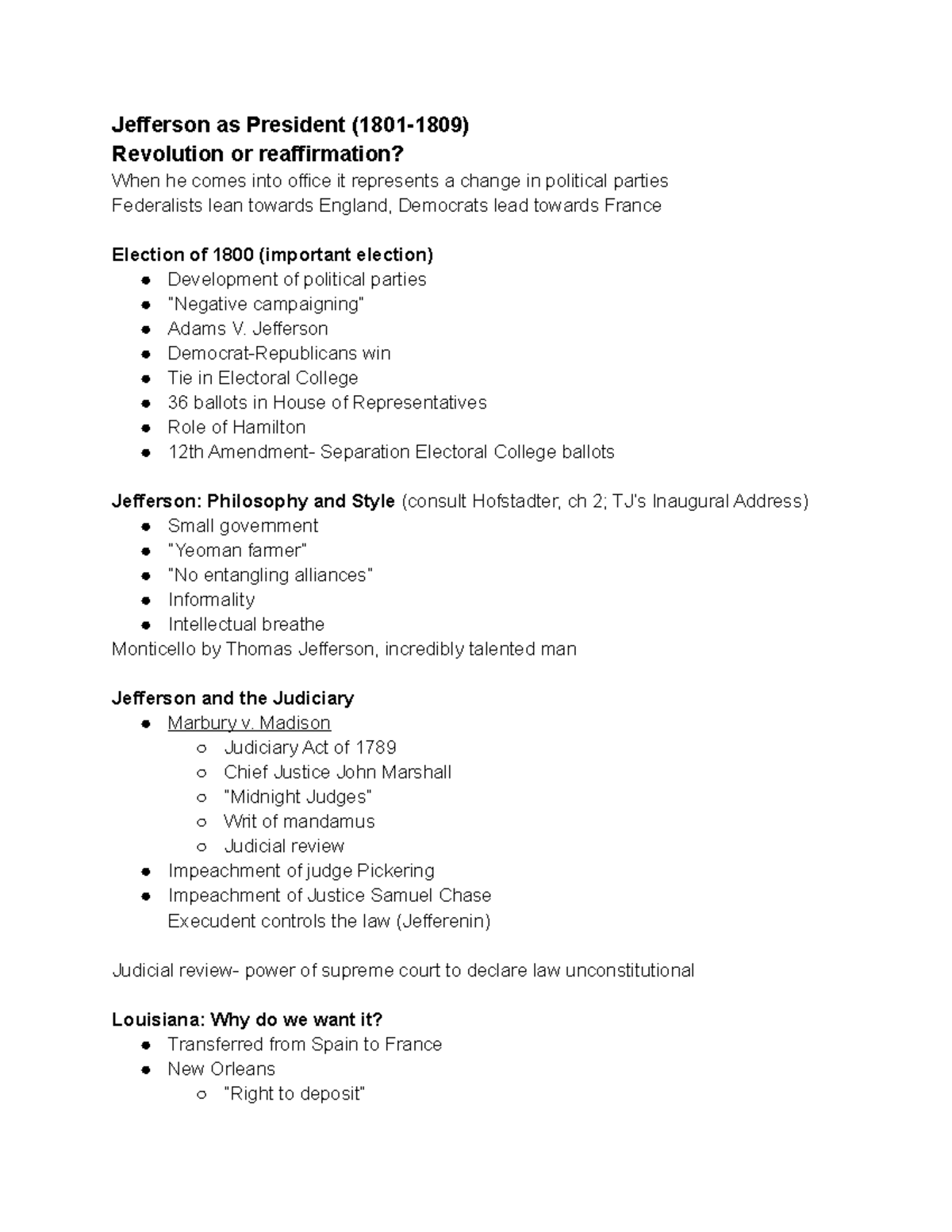 HIS106 Ch. 6 Jefferson as President Notes - Jefferson as President ...