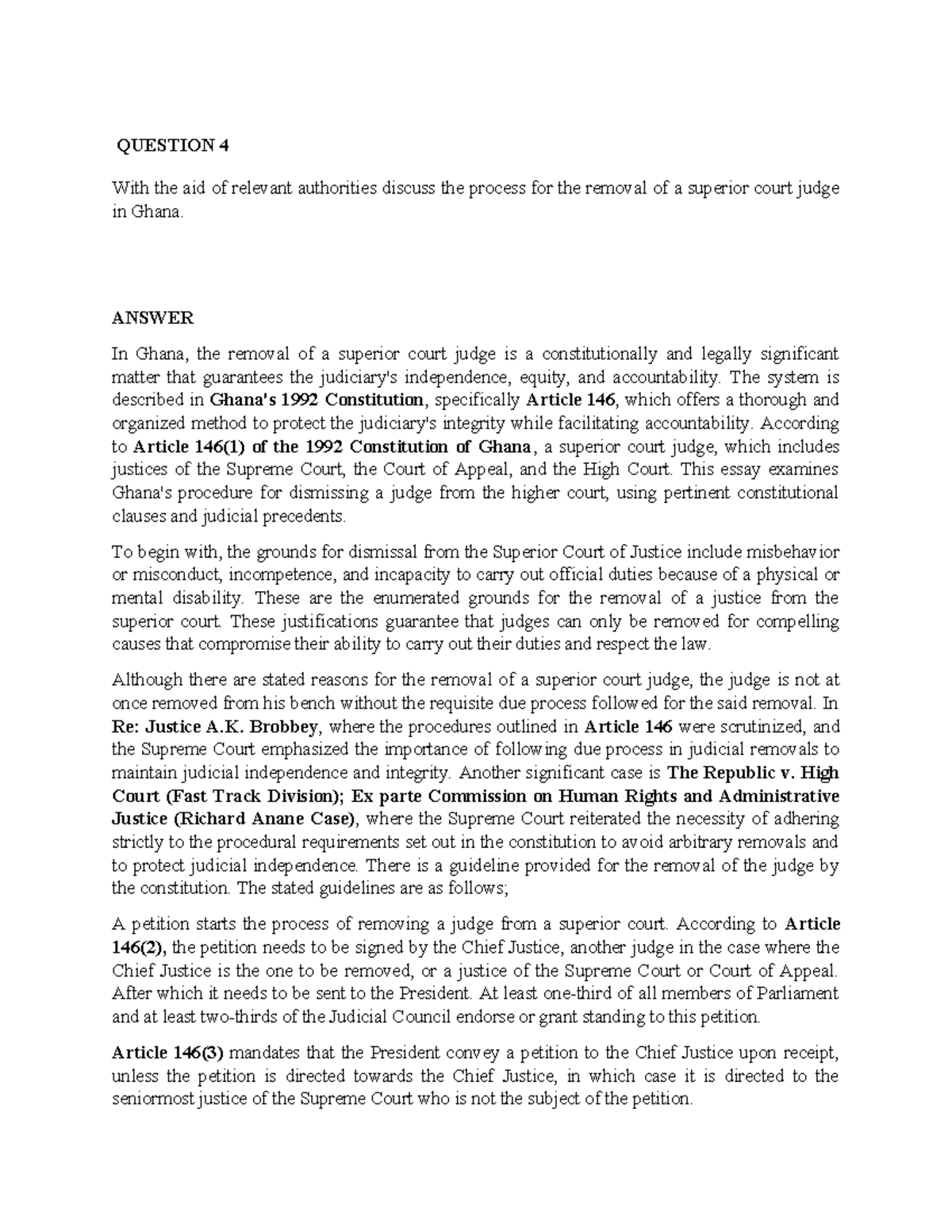 Question 4 - constitutional law - QUESTION 4 With the aid of relevant ...