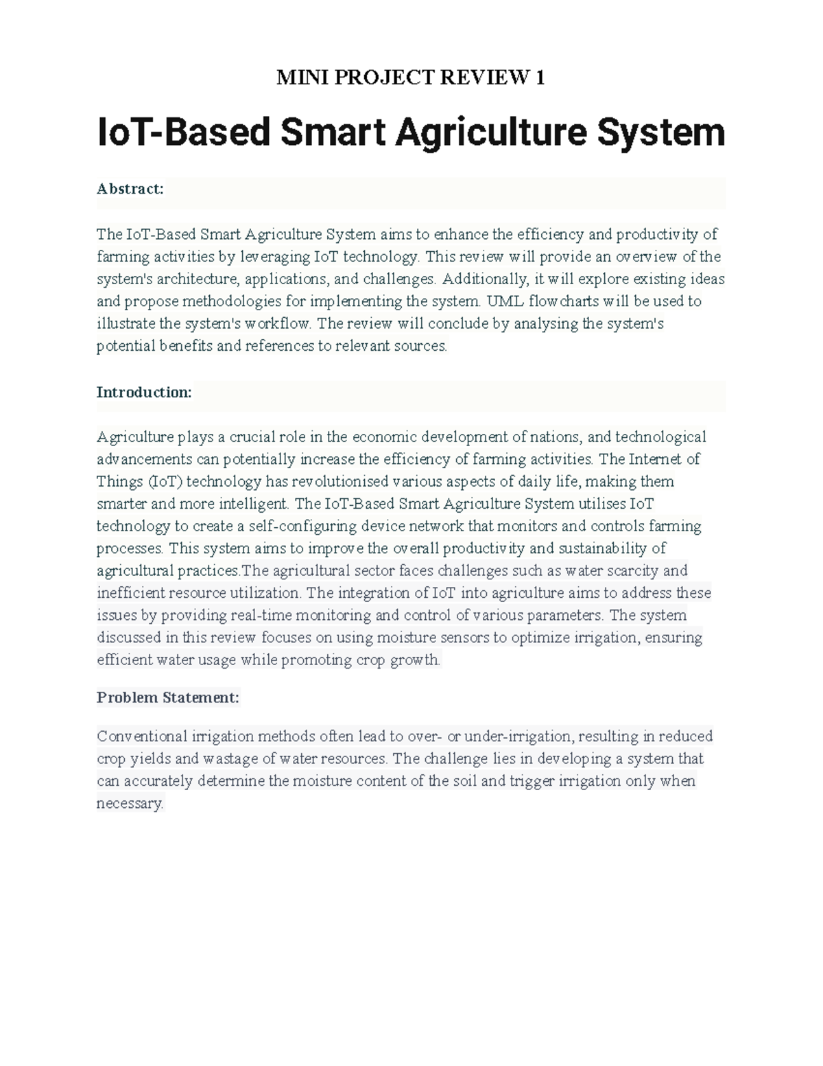 MINI project report - MINI PROJECT REVIEW 1 IoT-Based Smart Agriculture ...