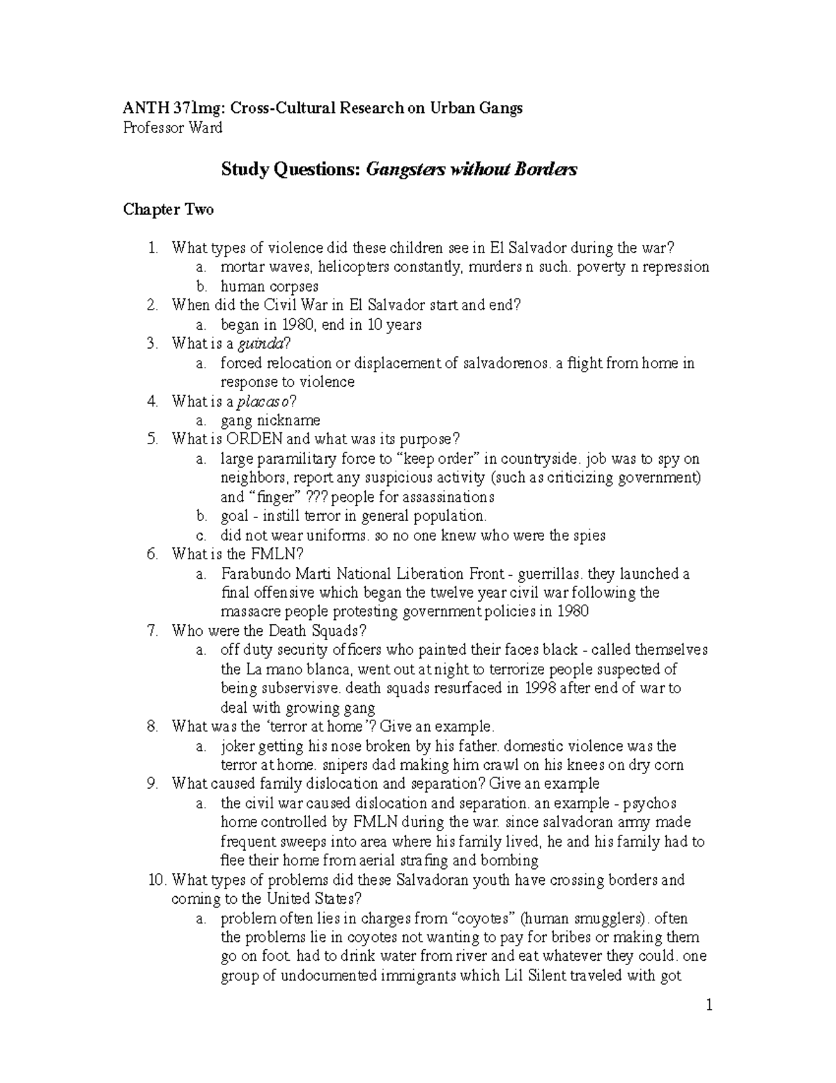 Study Questions Gangsters Without Borders - ANTH 371mg: Cross-Cultural ...