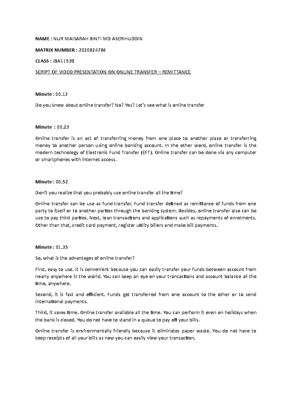 Individual Script - Lecture notes 123456789 - NAME : NUR MAISARAH BINTI ...