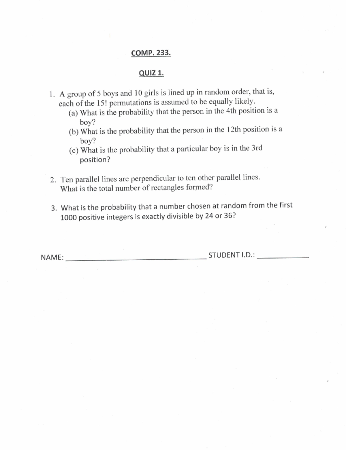 Quiz 1 w/ Solutions W2018 Comp 233 - COMP 233 - Studocu