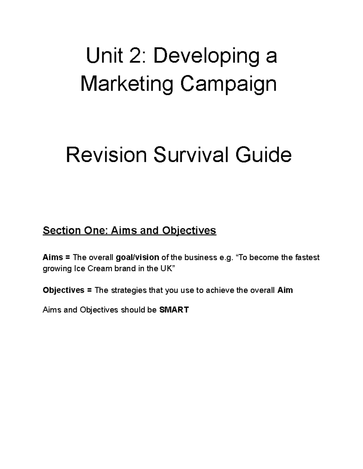 Revision-Survival-Guide - Unit 2: Developing a Marketing Campaign ...