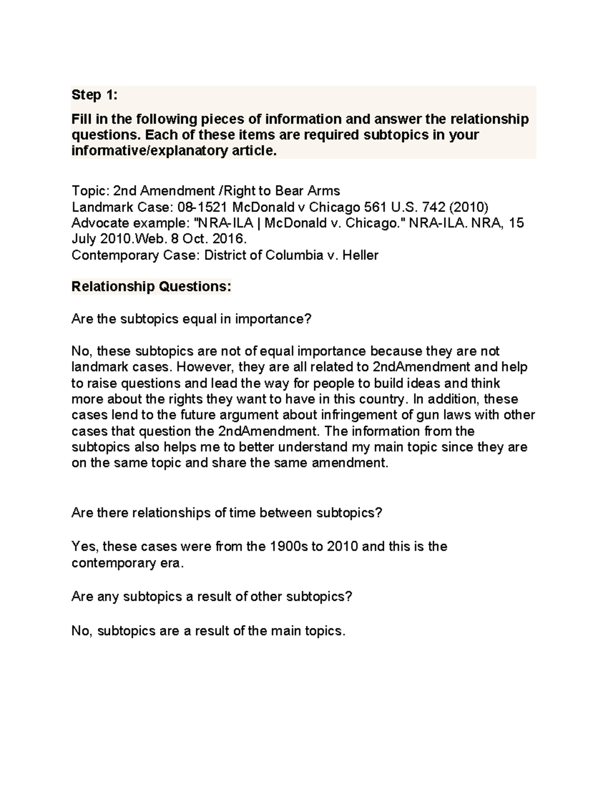 outlining the facts - Step 1: Fill in the following pieces of ...