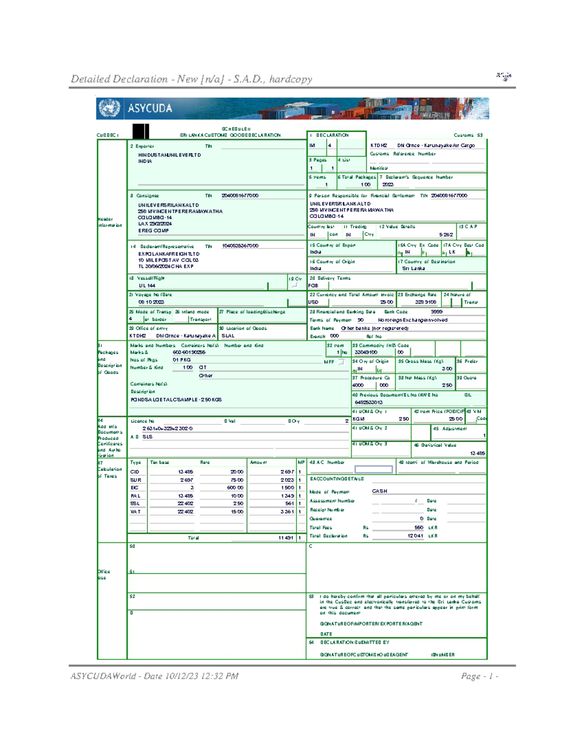 3013 Draft Cusdec - Apsara - 13 - Detailed Declaration - New [n/a] - S ...
