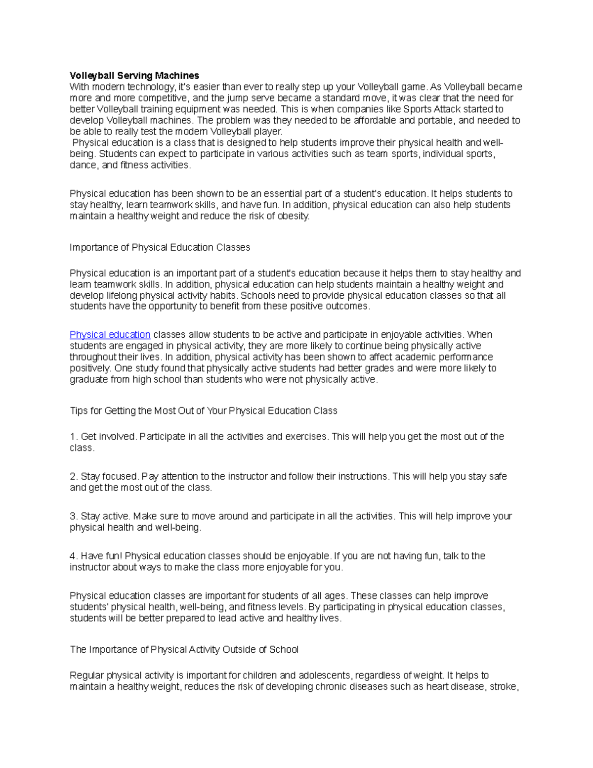 Doit - The Importance of Physical Activity Outside of School ...