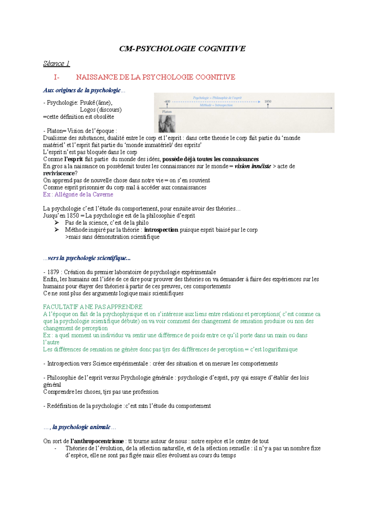 CM Psychologie Cognitive S1 - CM-PSYCHOLOGIE COGNITIVE Séance 1 I ...