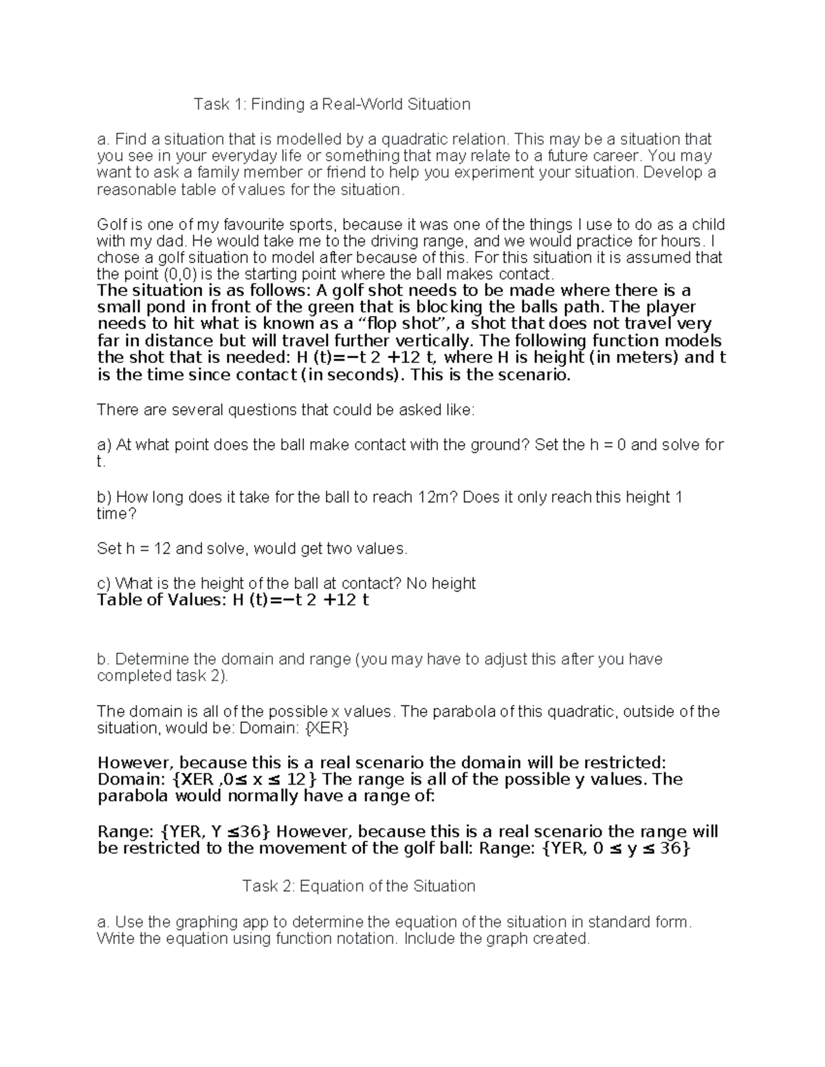 Unit 2 - Its useful - Task 1: Finding a Real-World Situation a. Find a ...