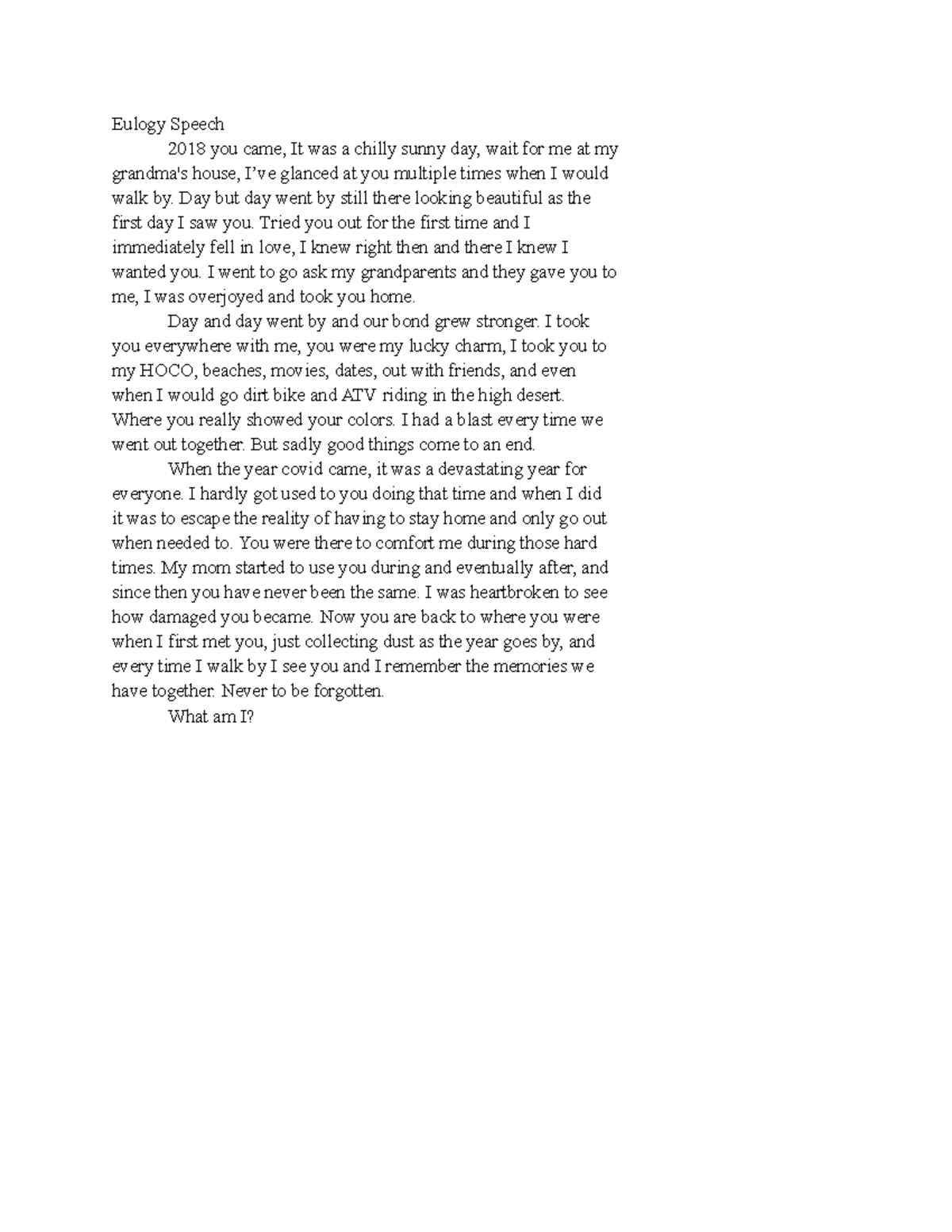 Untitled document - Help yourself - Eulogy Speech 2018 you came, It was ...