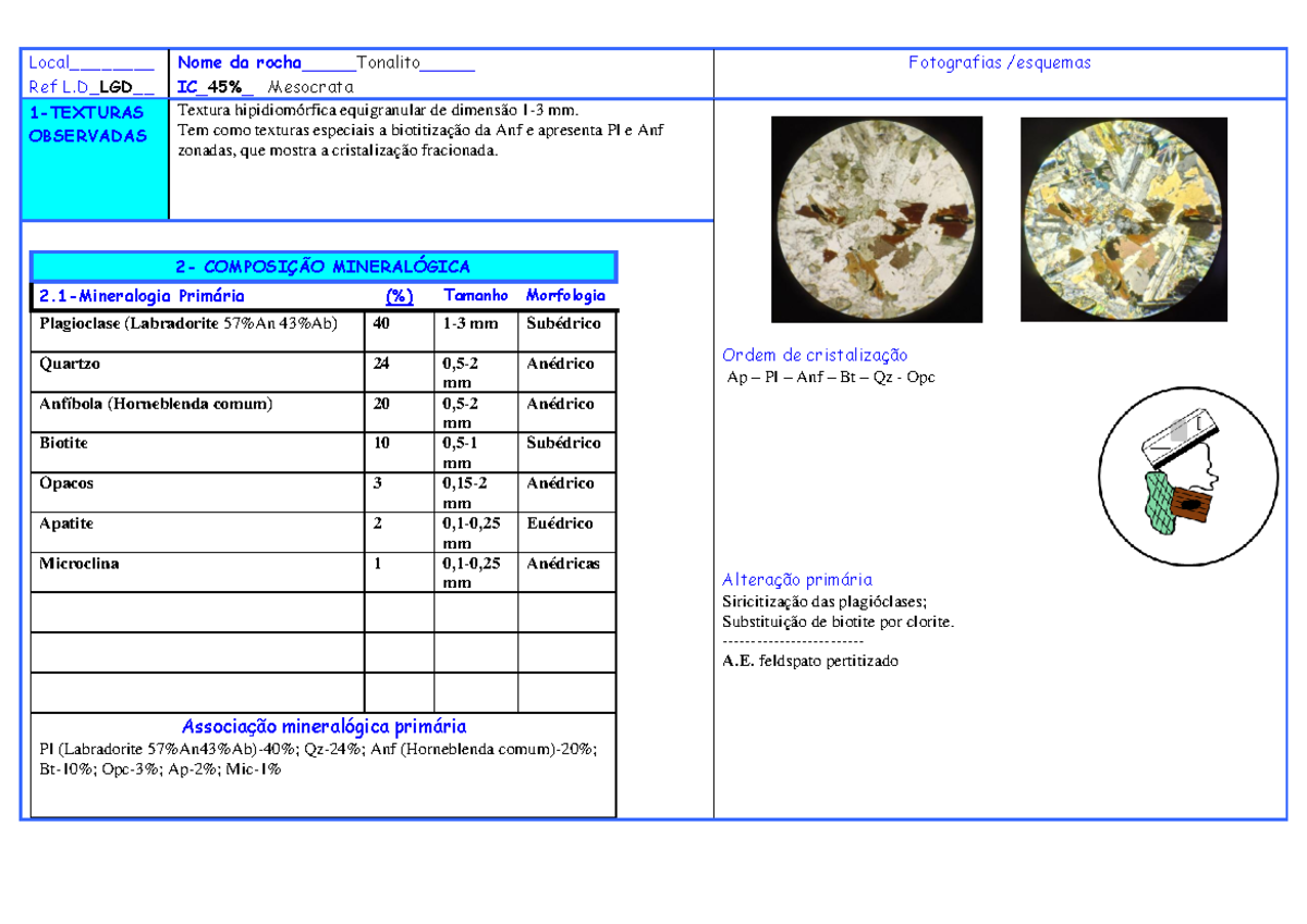 Ficha lamina delgada LGD - Local________ Ref L_LGD__ Nome da rocha ...