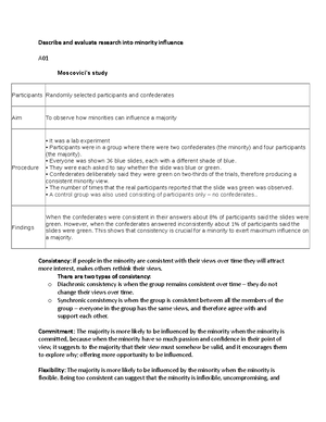 Resistance to social influence - Describe and evaluate two explanations ...