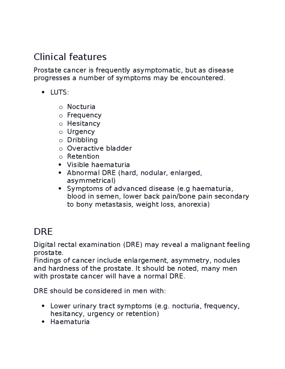 Clinical features of prostate cancer - Clinical features Prostate ...