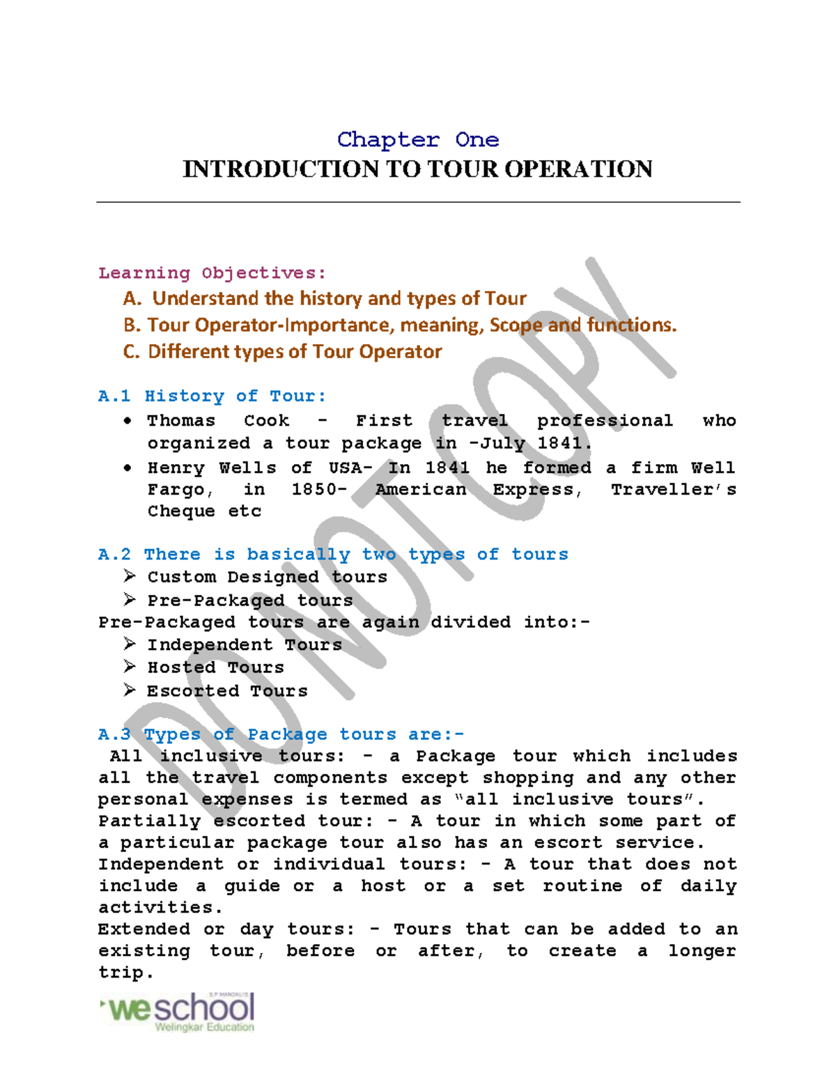 Intoduction TO TOUR Operation Business - Chapter One INTRODUCTION TO ...