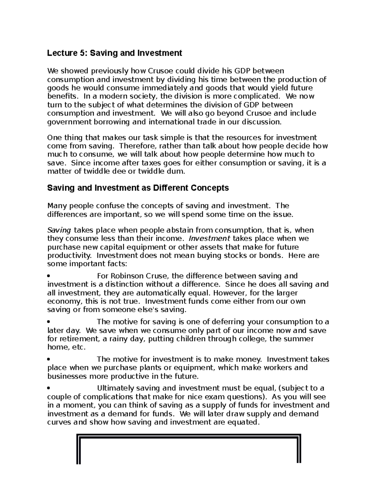 Lecture 5 investment - Lecture 5: Saving and Investment We showed ...