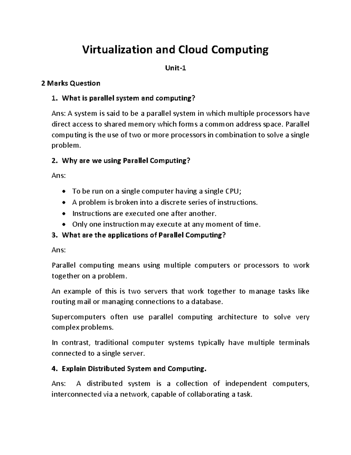 Virtualization and Cloud Computing-U1 - Virtualization and Cloud Computing Unit- 2 Marks ...