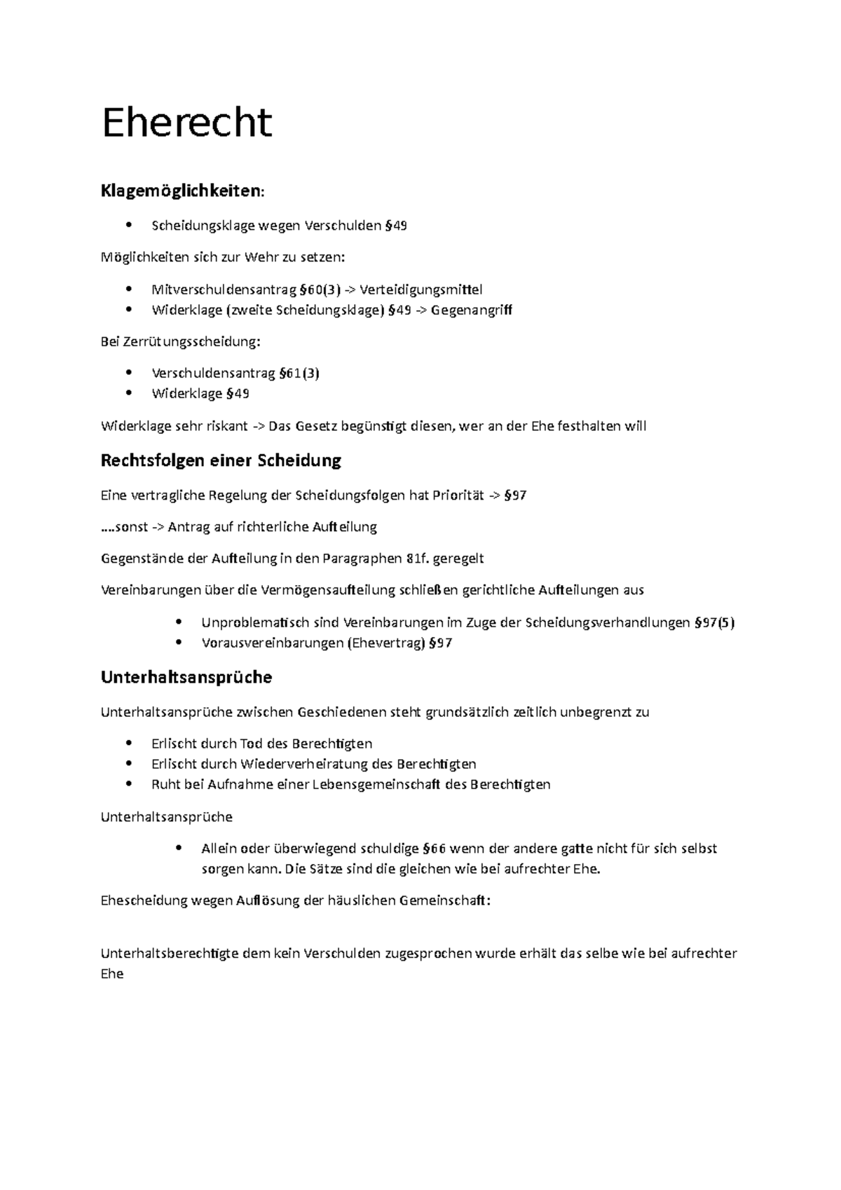 Eherecht übersicht - Bürgerliches Recht - Eherecht Klagemöglichkeiten ...