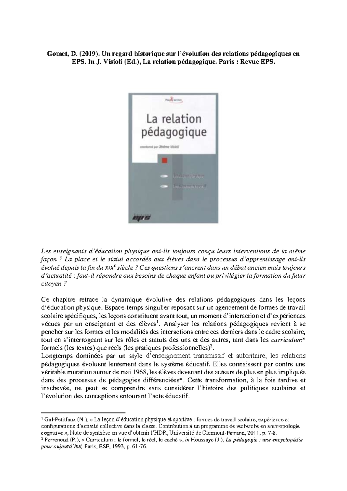 Doriane Gomet Histoire Relation pédagogique 2019 - Gomet, D. (2019). Un ...