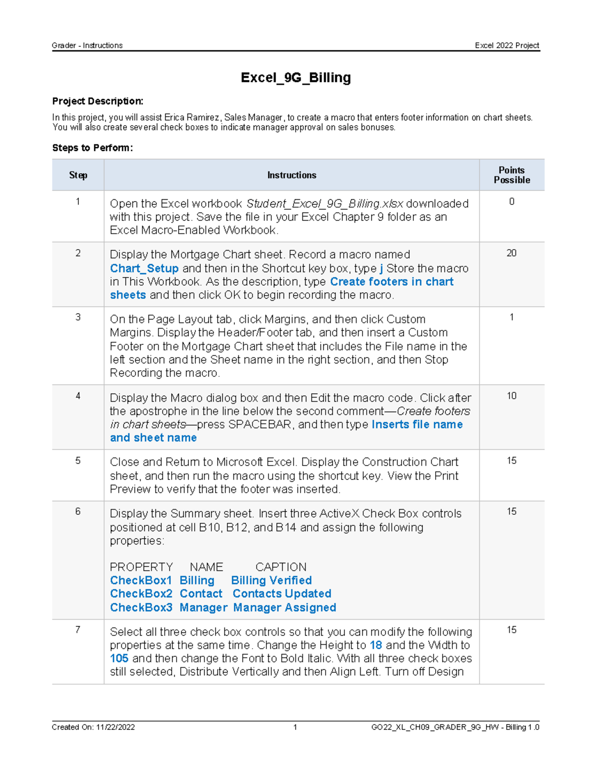 Excel 9G Billing Instructions - Grader - Instructions Excel 2022 Project Excel_9G_Billing ...