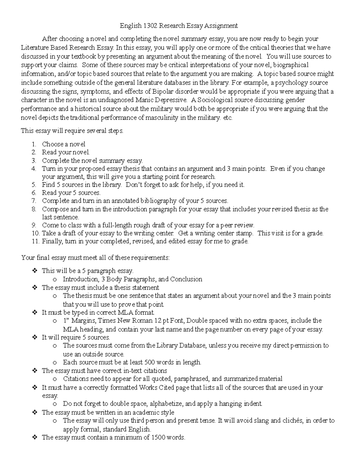 English 1302 Research Essay Assignment English 1302 Research Essay 