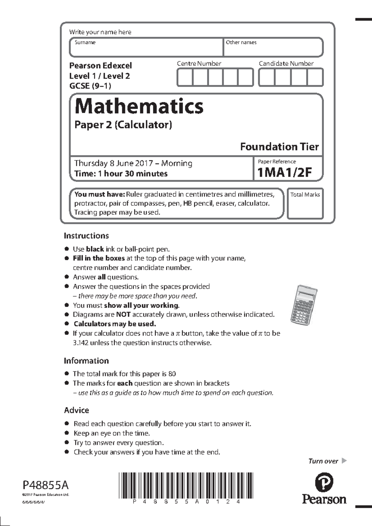 June 2017 QP - Centre Number Candidate Number Write your name here ...