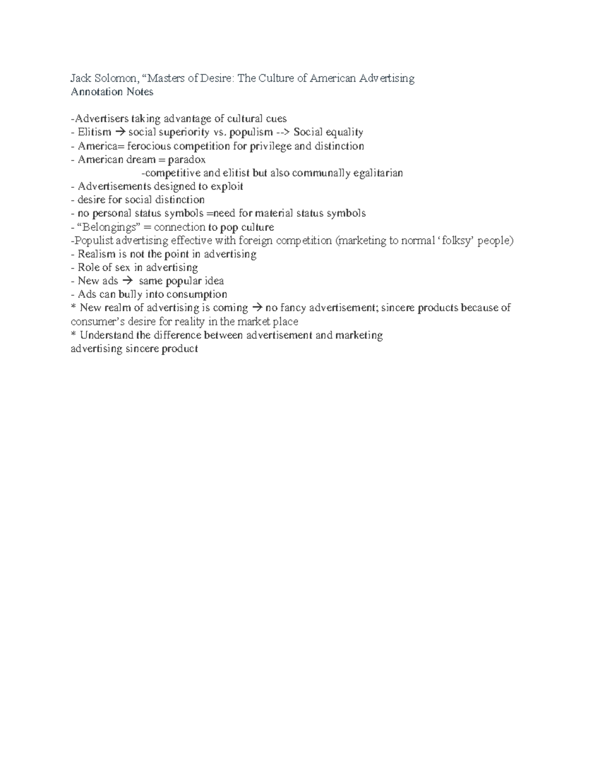 Jack Solomon, “Masters of Desire- The Culture of American Advertising ...