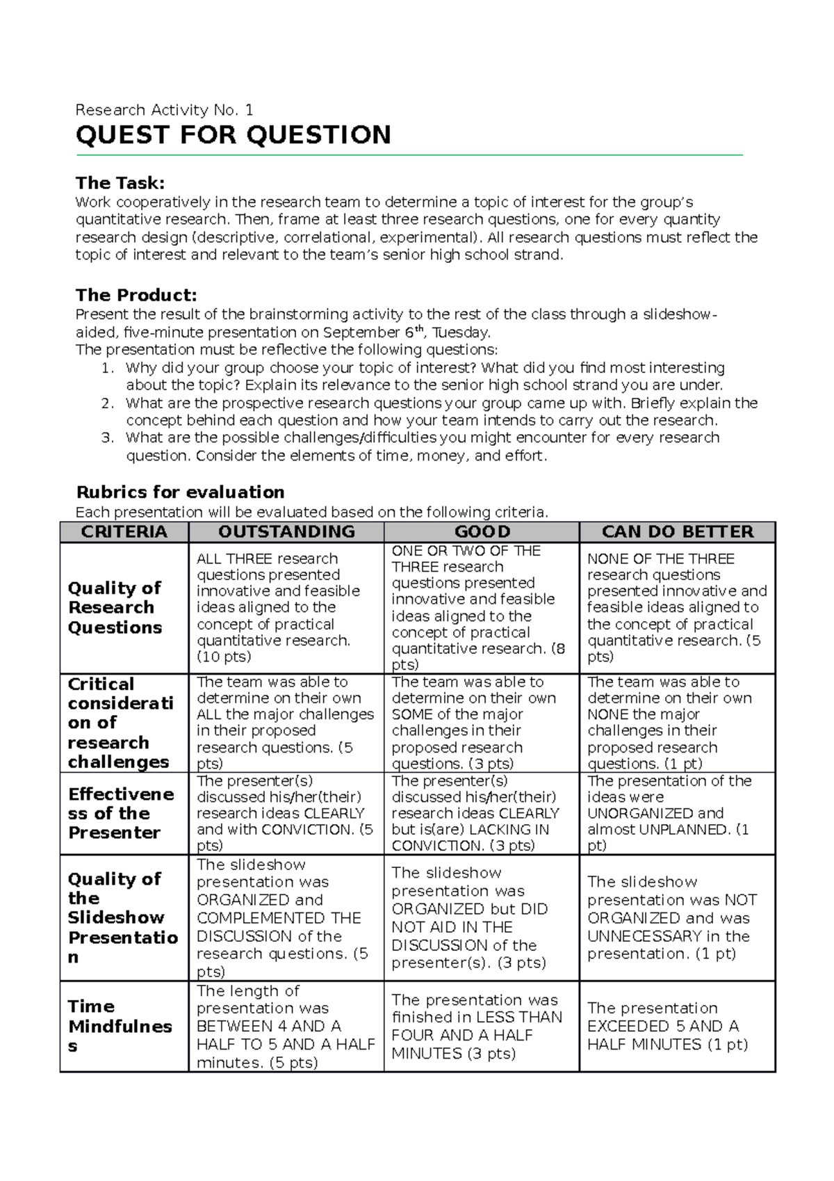 Quest for question - Research Activity 1 - Research Activity No. 1 ...